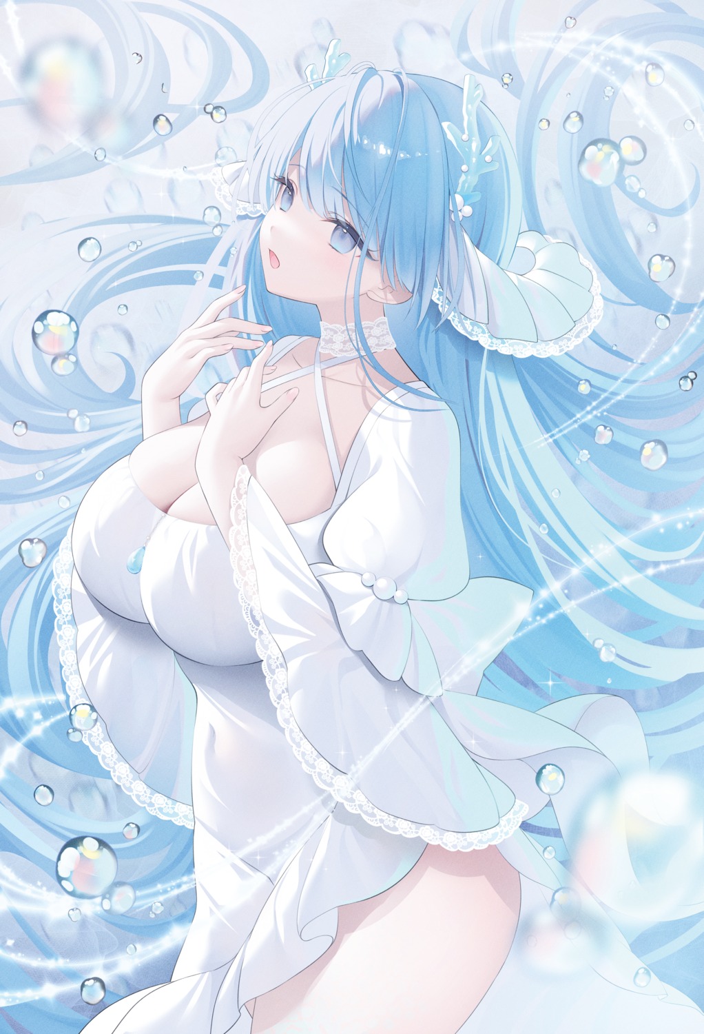miko (royal milk) emori miku project dress horns no bra see through wet | #1229184 | yande.re